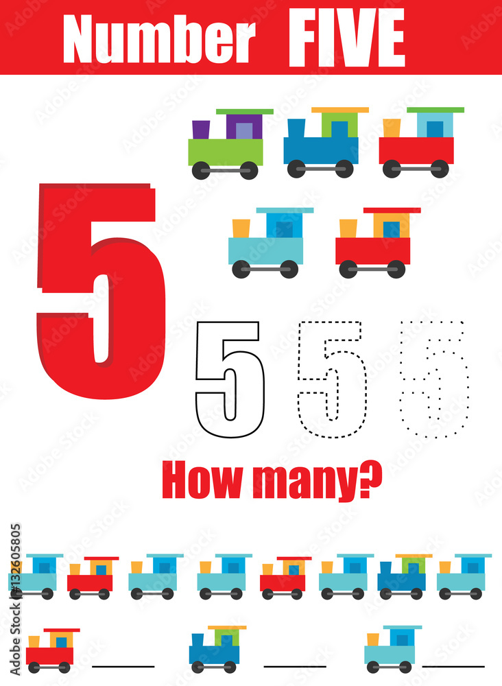 Handwriting practice. Learning mathematics and numbers. Number five ...