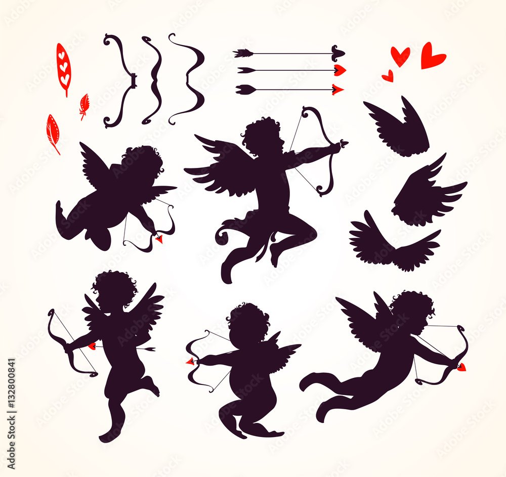 Vettoriale stock di Cute Cupids and amour angels with hearts, arrows ...