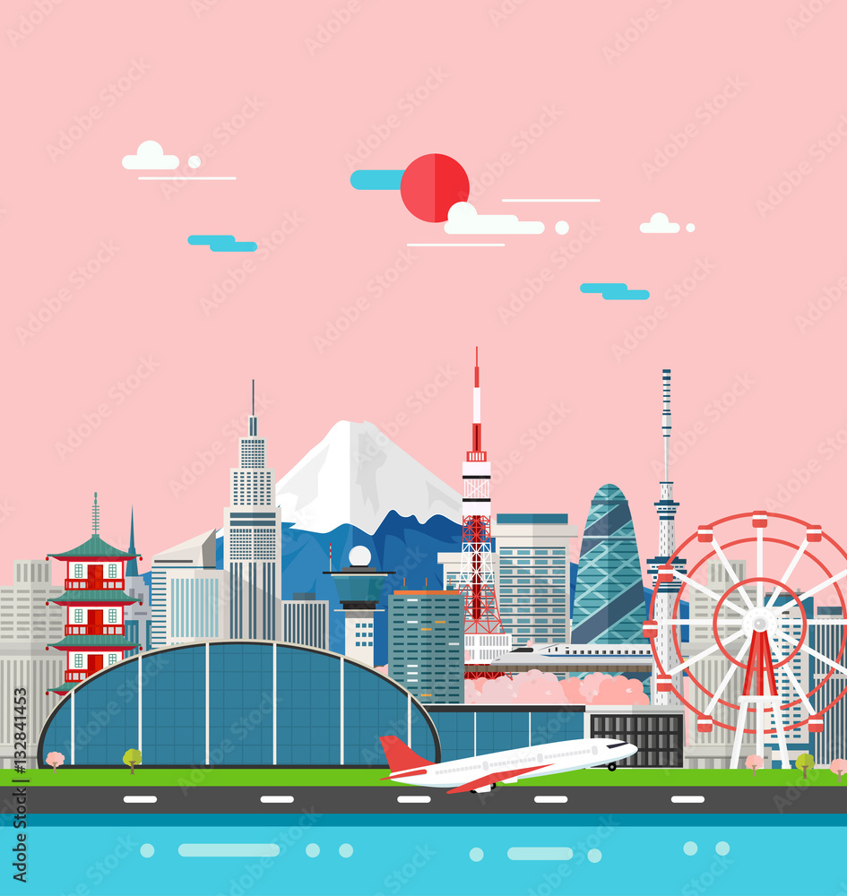 Japan buildings travel place and landmark.Vector Illustration. Stock ...
