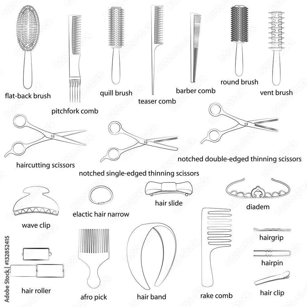 Set of hairdresser equipment illustrations. White background, white ...