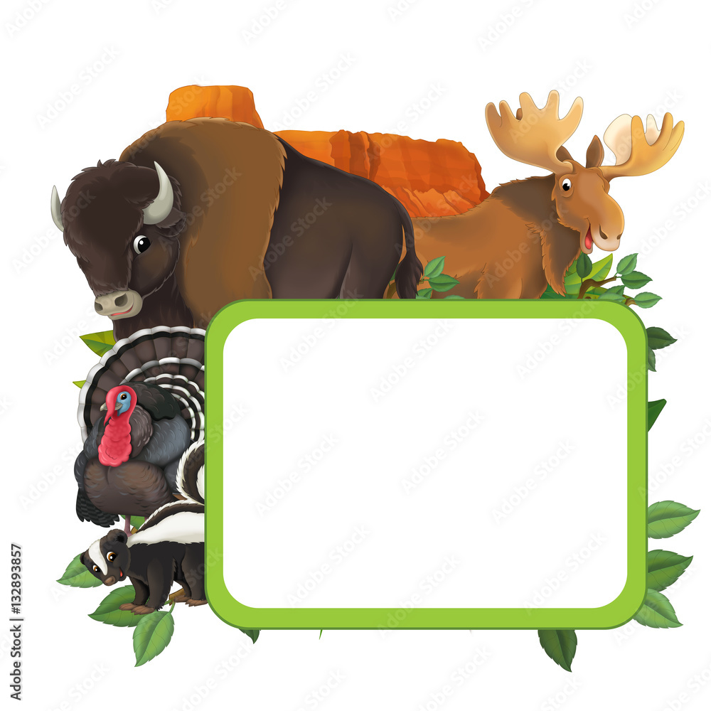 Cartoon frame with animals - moose buffalo turkey skunk - isolated ...