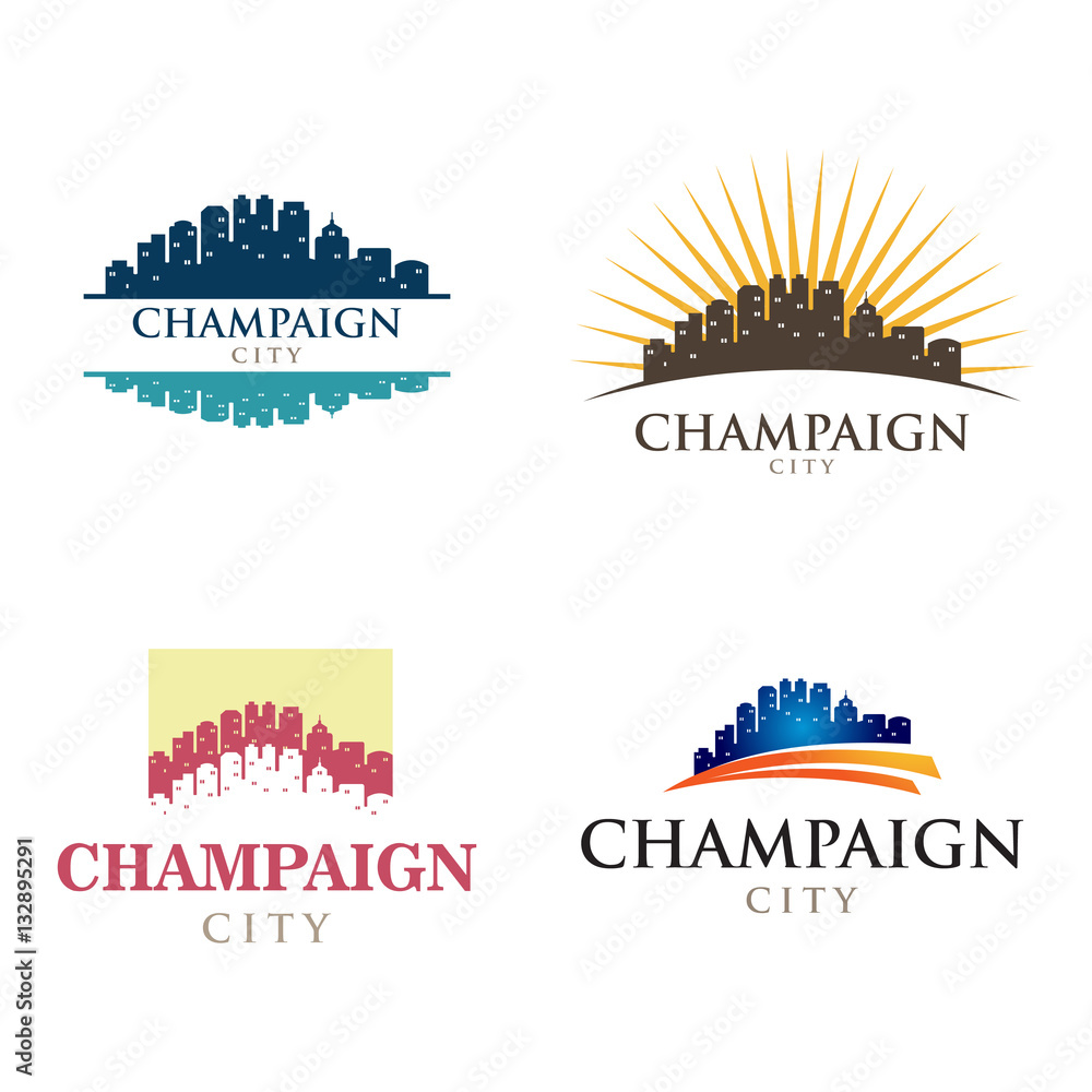 Champaign Illinois in Cityscape Skyline Silhouette Logo Stock Vector ...