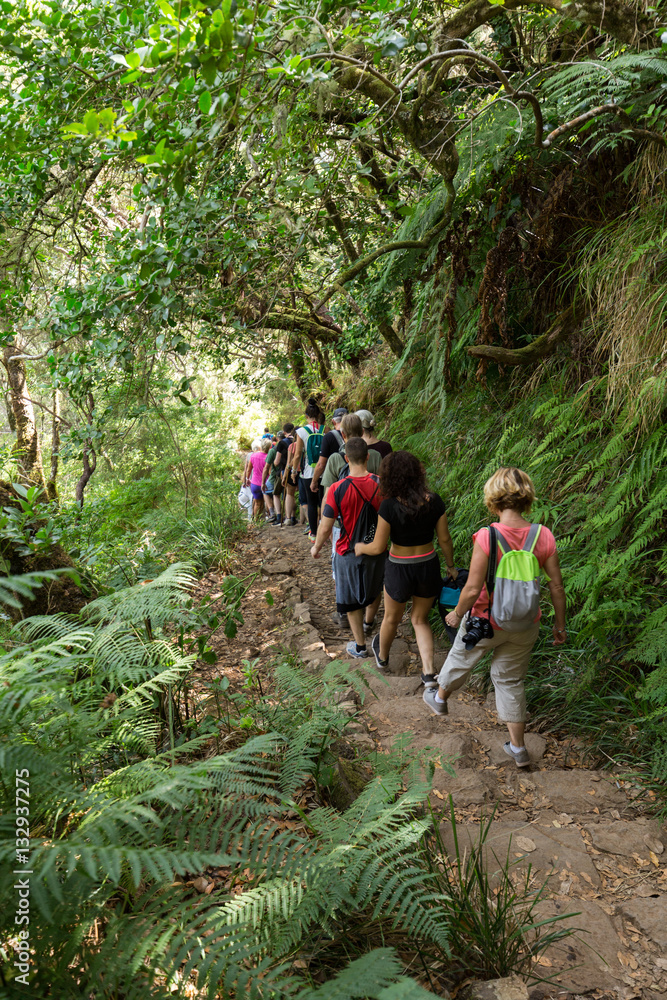 Tourist is walking along irrigation canals. Historic water supply ...