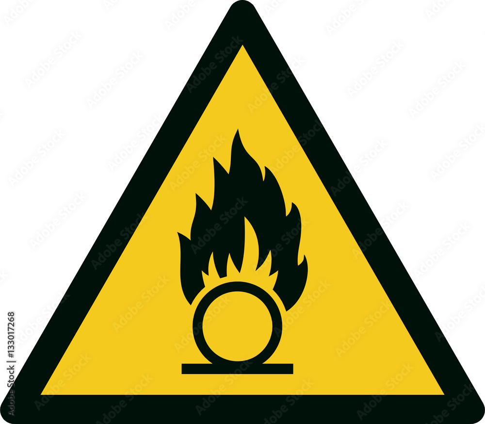 ISO 7010 W028 Warning; Oxidizing substance Stock Vector | Adobe Stock