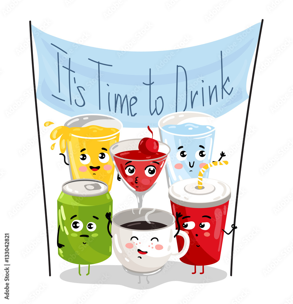 Cute drink cartoon character set isolated on white background vector ...