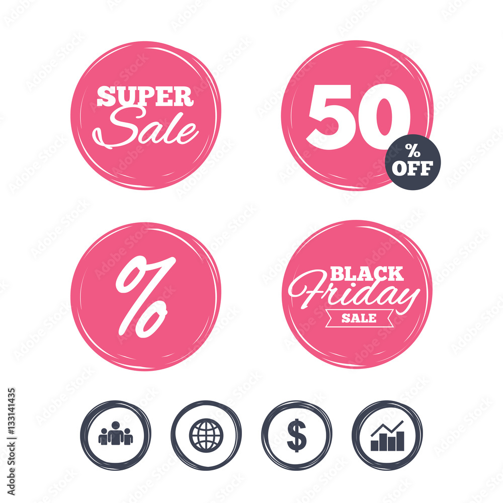 Business signs. Graph chart and globe icons. Stock Vector | Adobe Stock