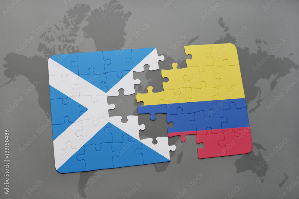 Photo Stock puzzle with the national flag of scotland and colombia on a ...