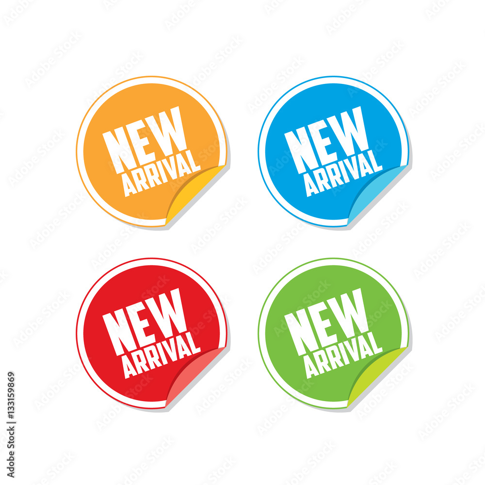 Colorful New Arrival Sticker Labels Stock Vector | Adobe Stock