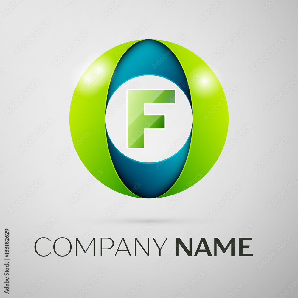 Letter F vector logo symbol in the colorful square on grey background ...