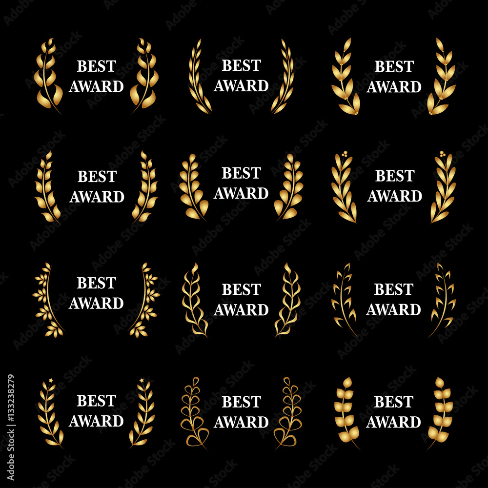 Best award Vector gold award laurel wreath set. Winner label, leaf ...