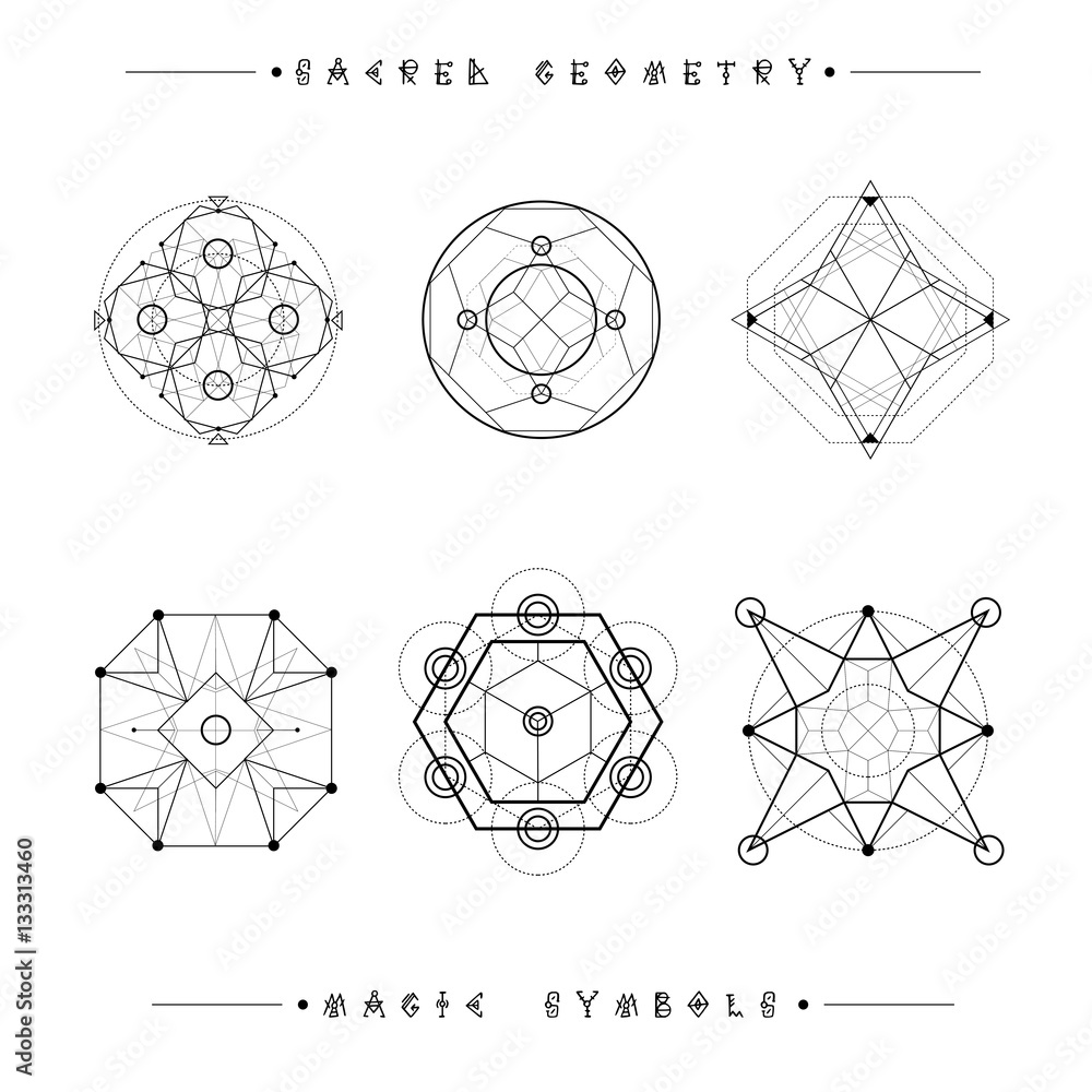 Sacred geometry signs. Set of symbols and elements. Alchemy, religion ...