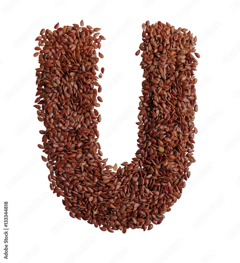 Letter U made with Linseed also known as flaxseed isolated on wh Stock ...