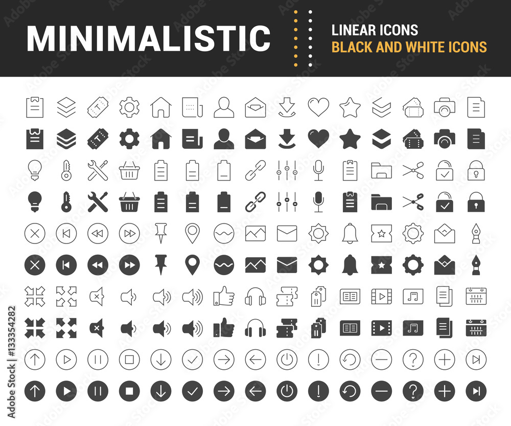 Set Vector Flat Line Icons Minimalistic Stock Vector | Adobe Stock