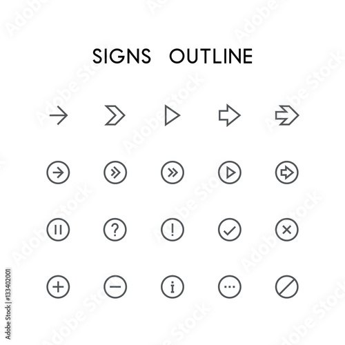 Signs outline icon set - different arrows, question and exclamation ...