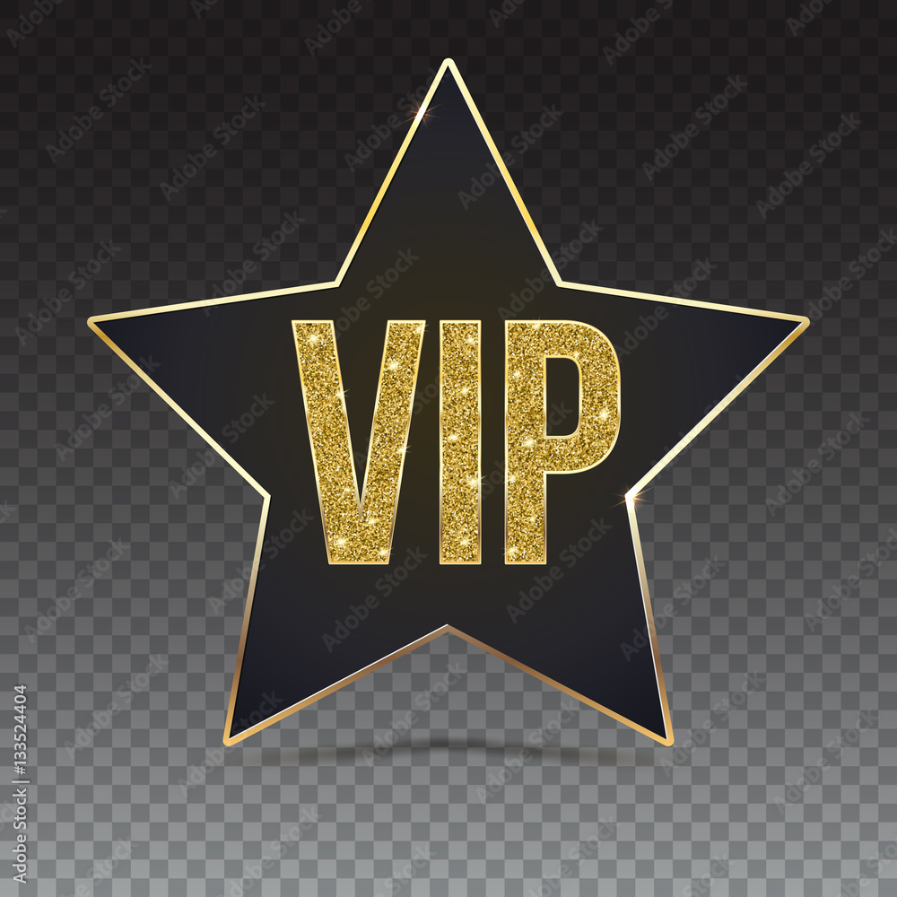 Black five-pointed star with Golden edging and the inscription VIP ...
