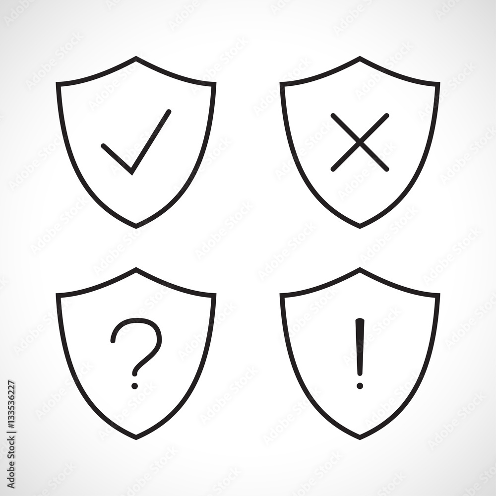 Shield vector icons with different warning symbols. Stock Vector ...