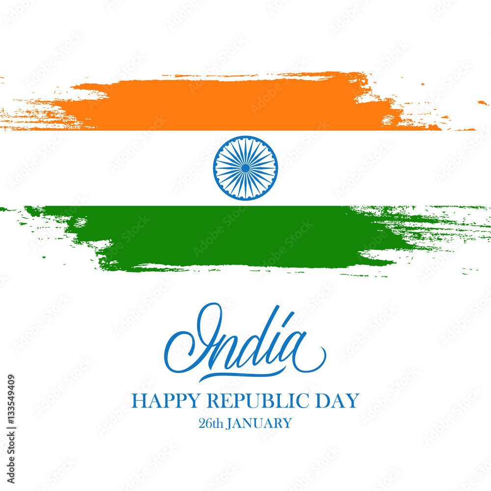 Indian Happy Republic Day greeting card with handwritten word India and ...