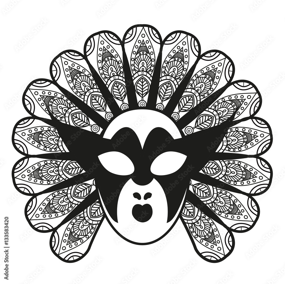 Vector illustration of a carnival mask mandala for coloring book ...