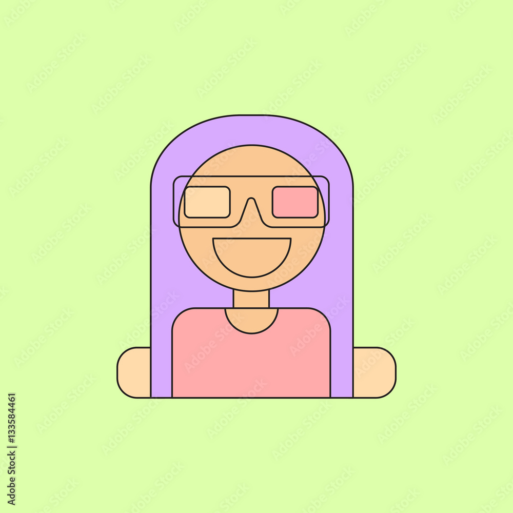 girl at movie Vector illustration in flat style girl at the Cinema ...