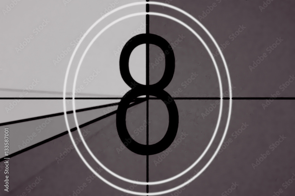 universal film leader, symbol counting down from 8, with chroma key ...