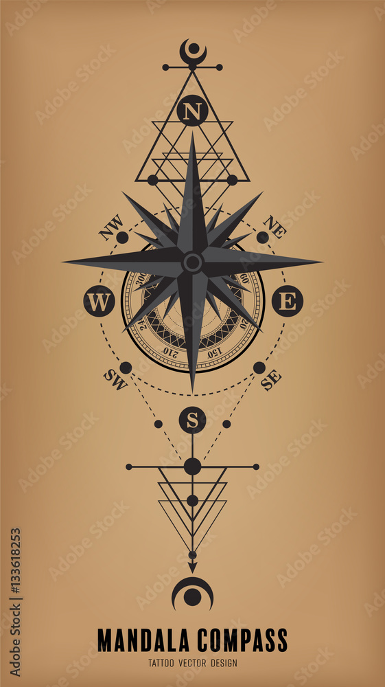 mandala compass tattoo vector design Stock Vector | Adobe Stock