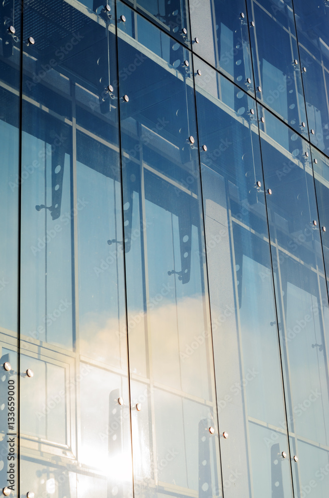 Glass curtain walls. Spider facade fixing system Stock Photo | Adobe Stock