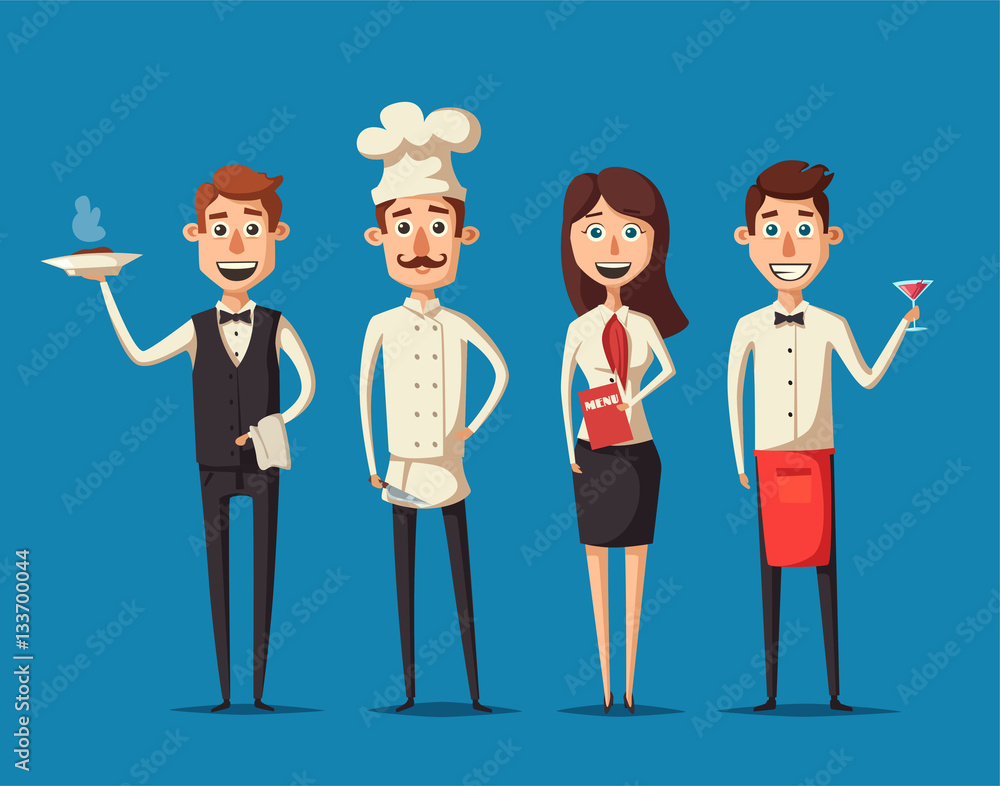 Restaurant team. Cartoon vector illustration. Stock Vector | Adobe Stock