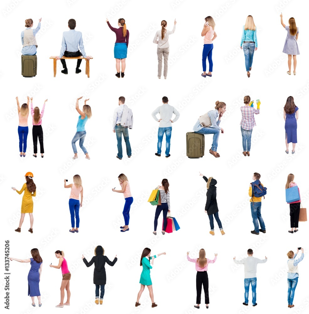 Collection " Back view people ". Rear view people set. backside view of ...