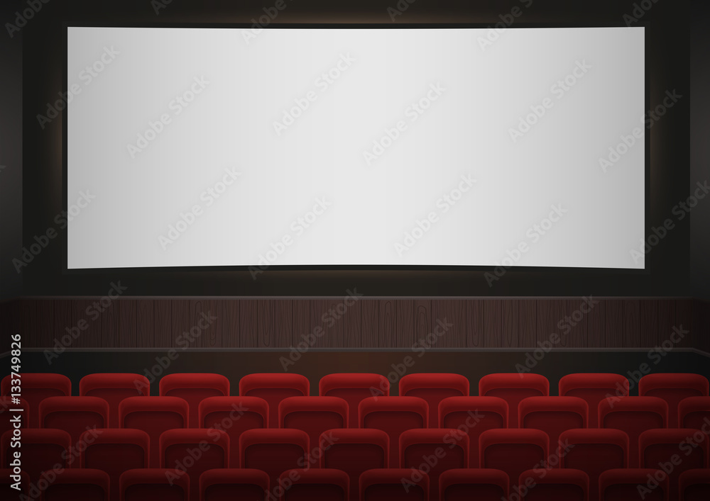 Interior of a cinema movie theatre. Red cinema or theater seats in ...