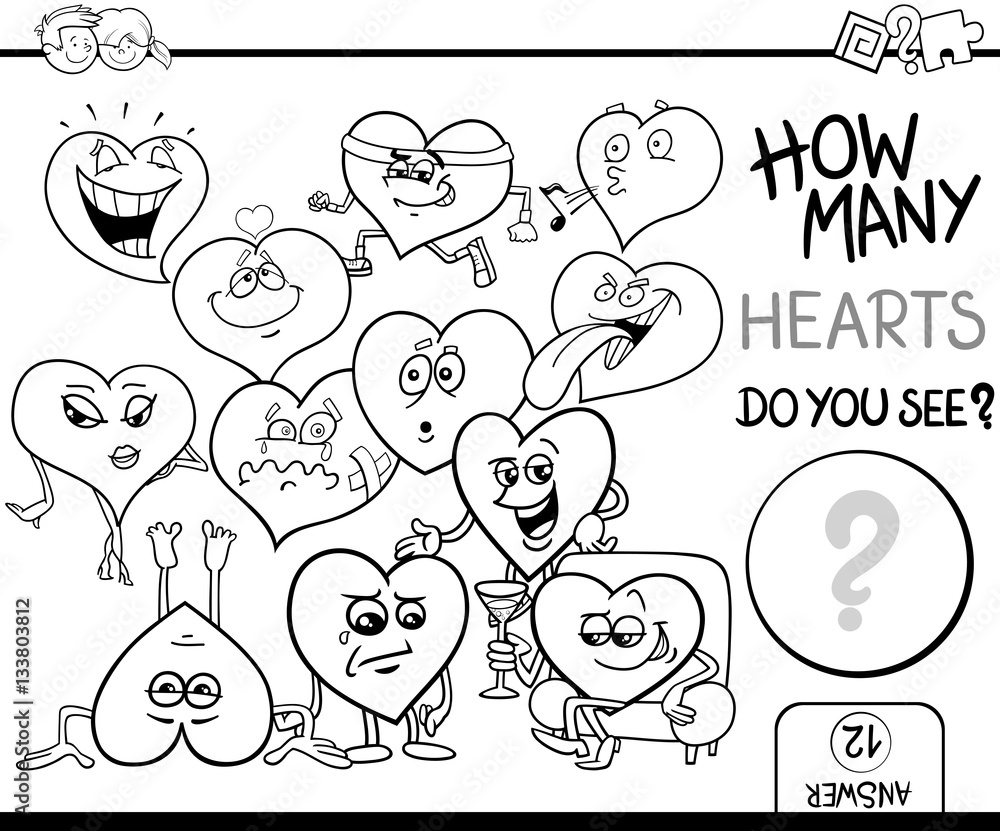 count the hearts for coloring Stock Vector | Adobe Stock