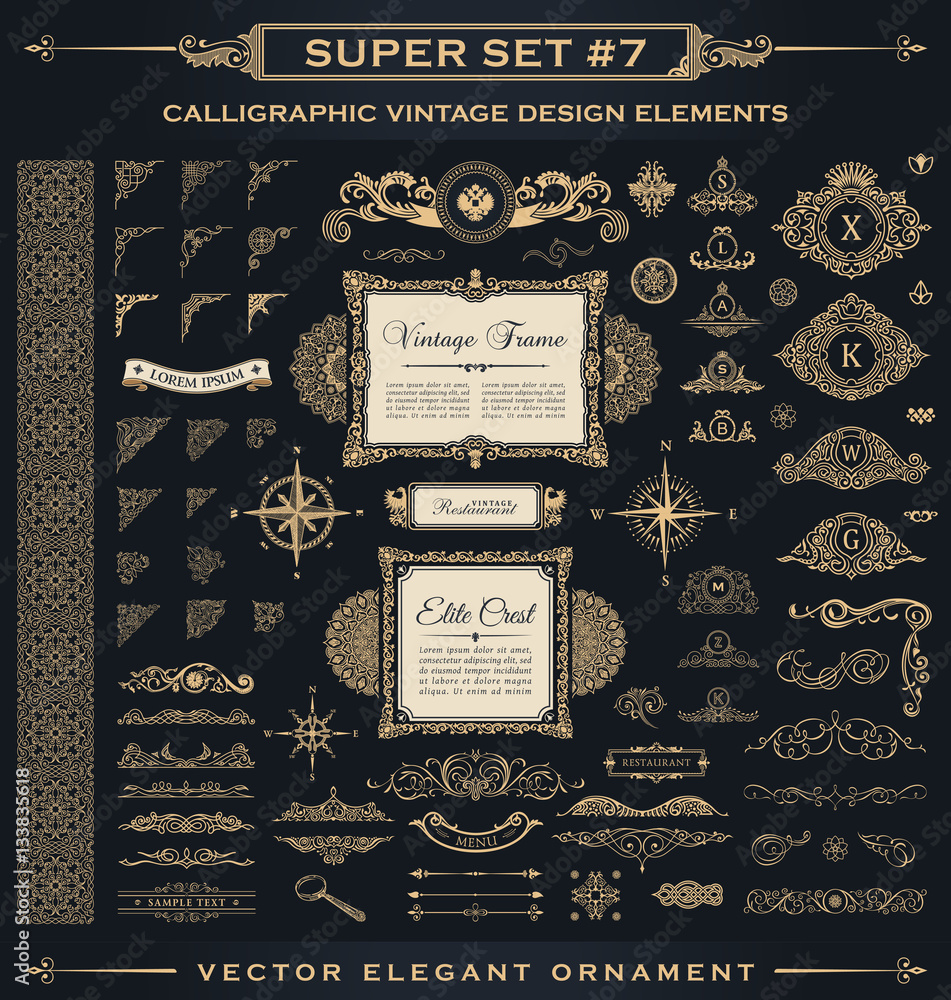 Calligraphic vintage elements. Vector baroque set. Design icons Stock ...
