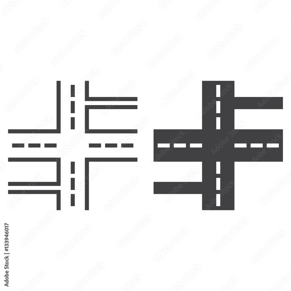 Crossroads line icon, streets outline and filled vector sign, linear and full pictogram isolated ...