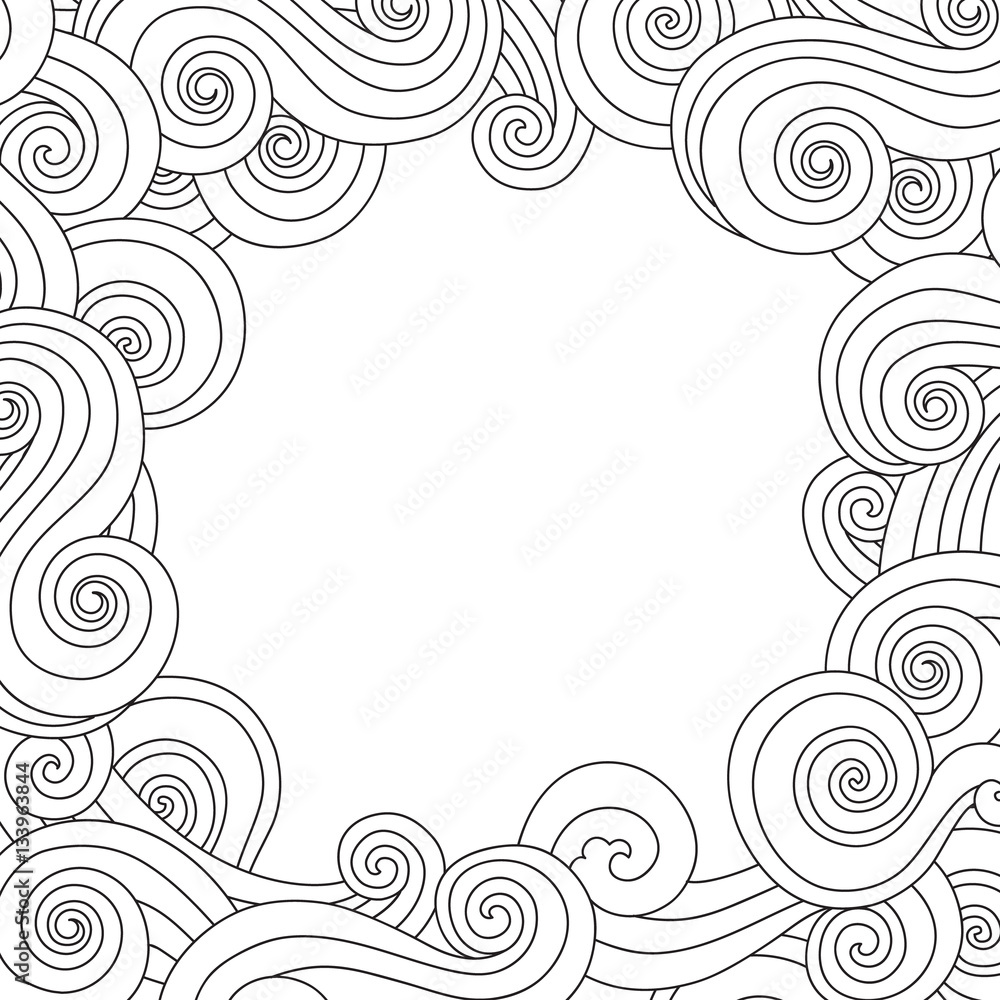 Abstract hand drawn frame, border with outline sea wave background ...