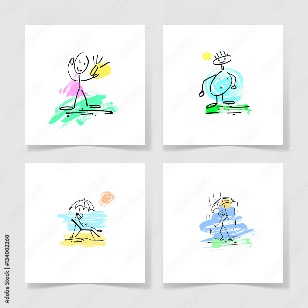 set of four marker hand drawing sketch doodle human stick figure Stock ...