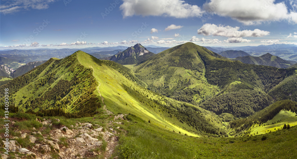 Mala Fatra National Park, Slovakia. View from the mountain ridge to ...