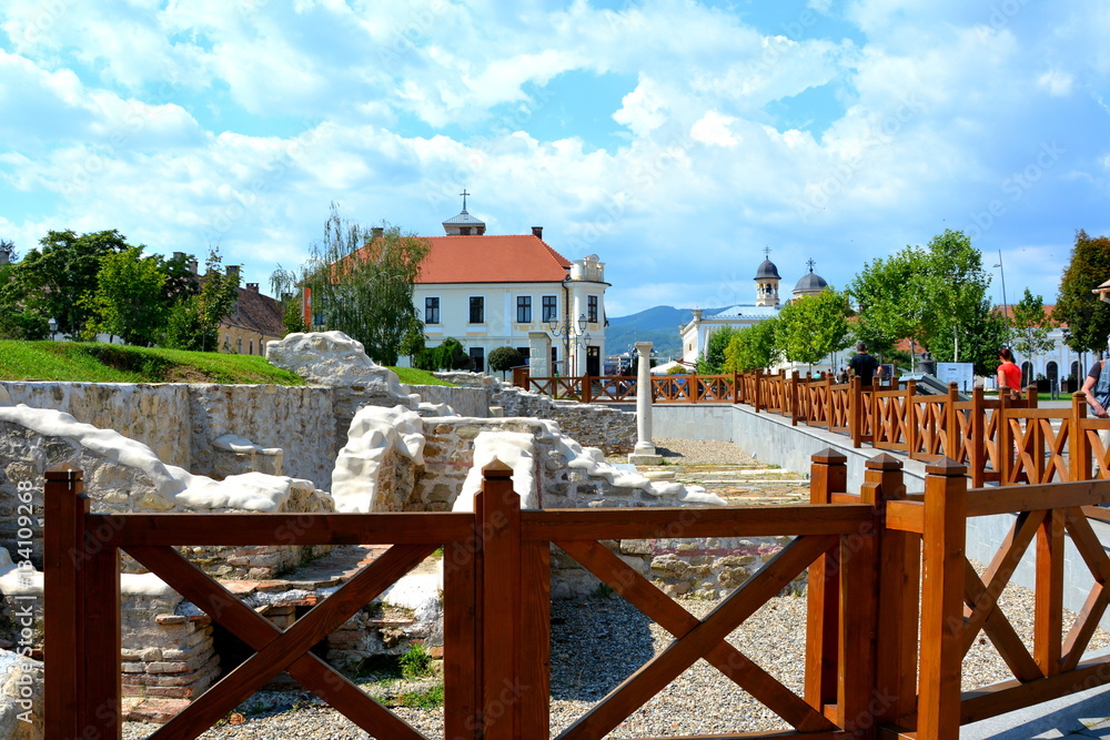 Square inside medieval fortress Alba Iulia, Transylvania.The modern ...