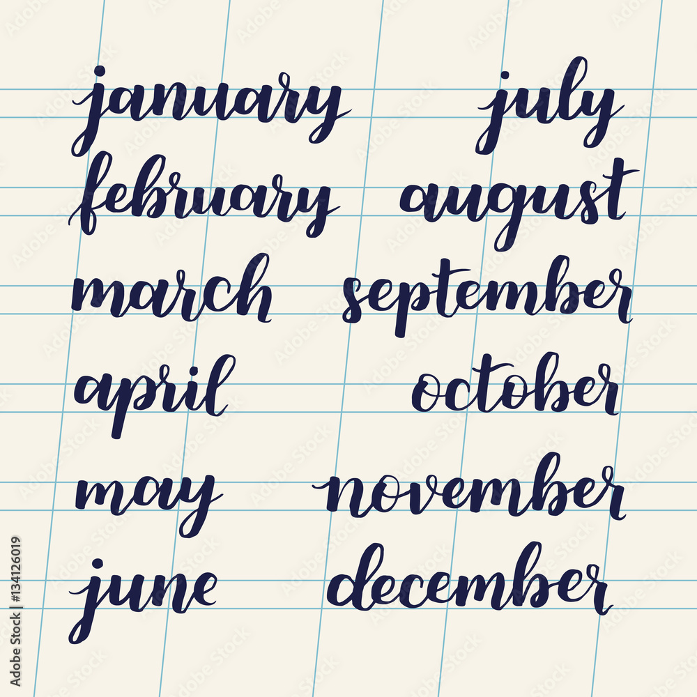 Calligraphic set of months of the year. Brush handwritten Hand ...