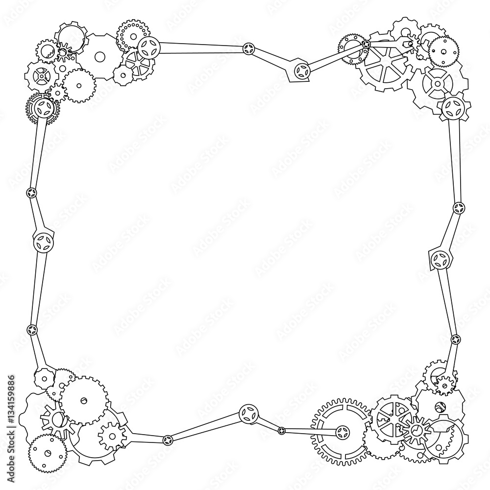 Steampunk gear wrench mechanical border frame. Vector illustration. Cog ...
