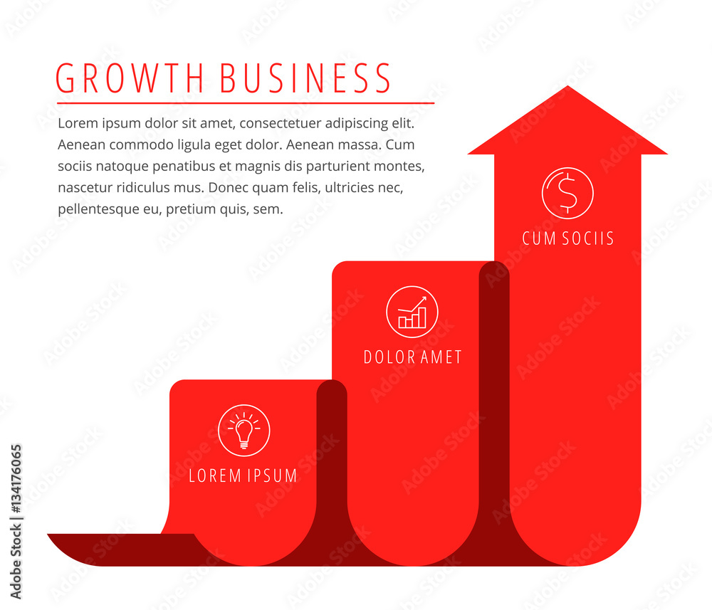 Steps of growth, increase business concept. Red arrow depict improve ...