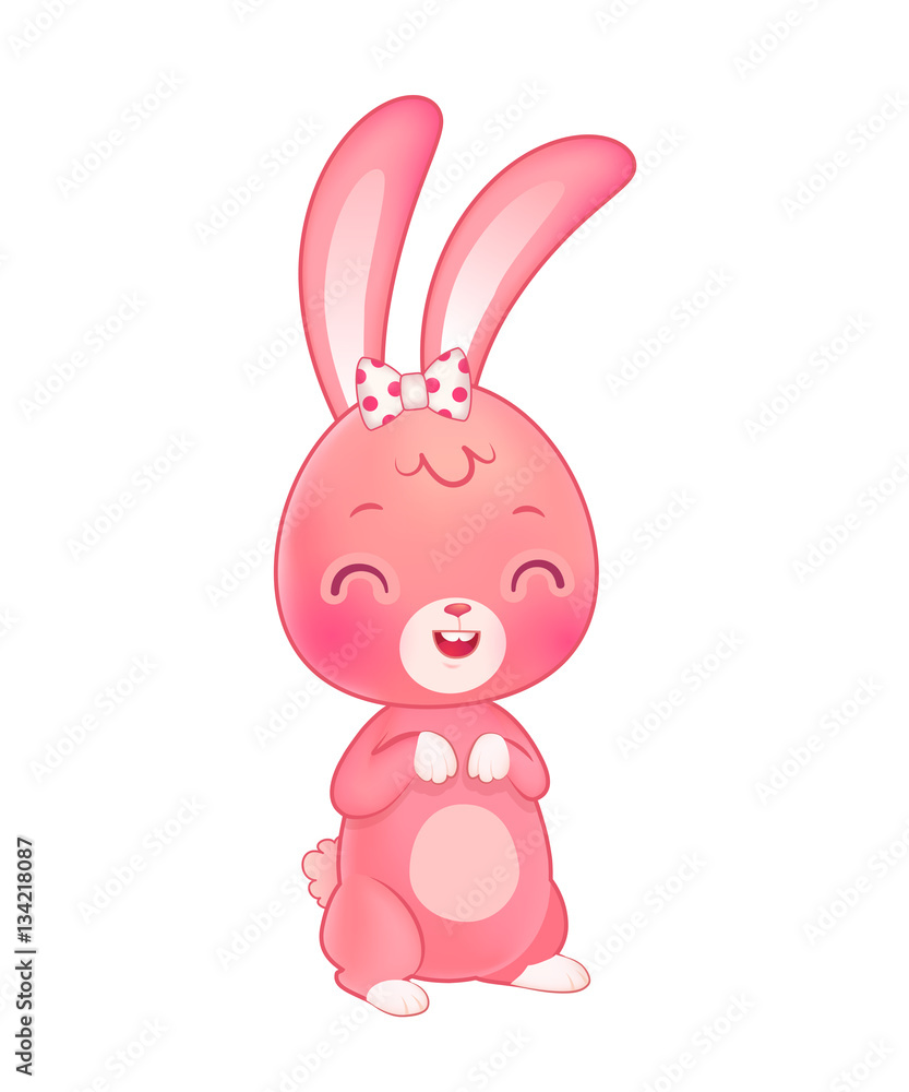 Pink bunny girl with bow-knot. Easter isolated on white background ...