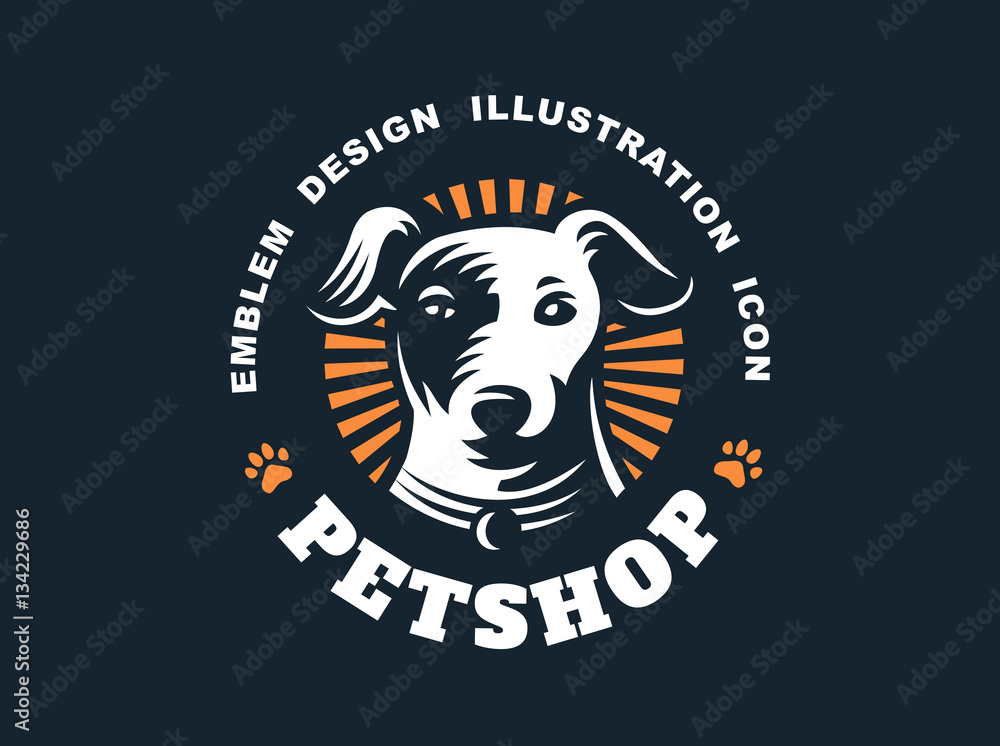 Dog head logo - vector illustration, emblem on dark background Stock ...