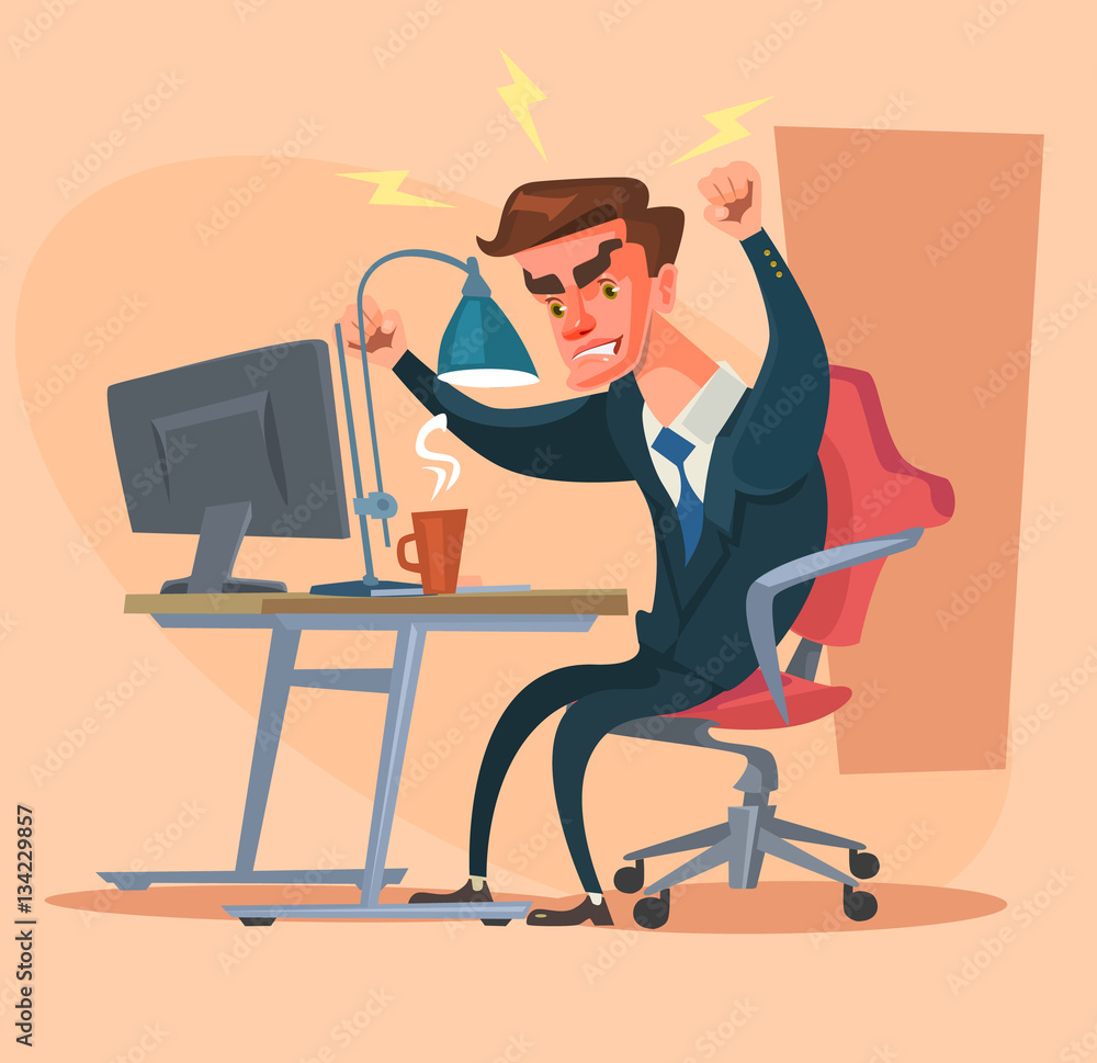 Angry office man character. Hard work. Vector flat cartoon illustration ...