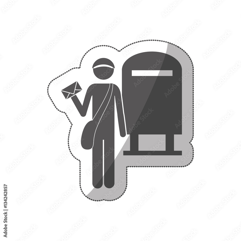 sticker silhouette postman with mailbox vector illustration Stock ...