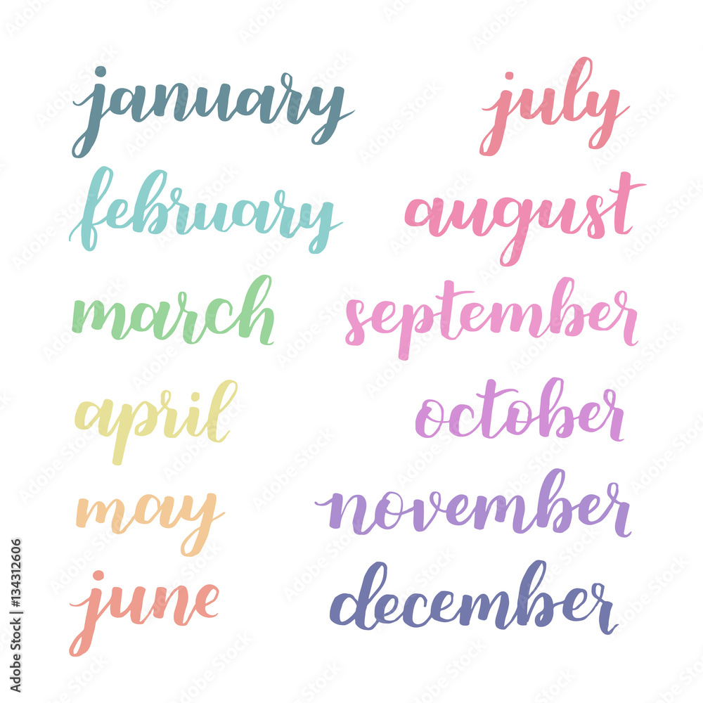 Calligraphic set of months of the year. Brush handwritten Hand ...