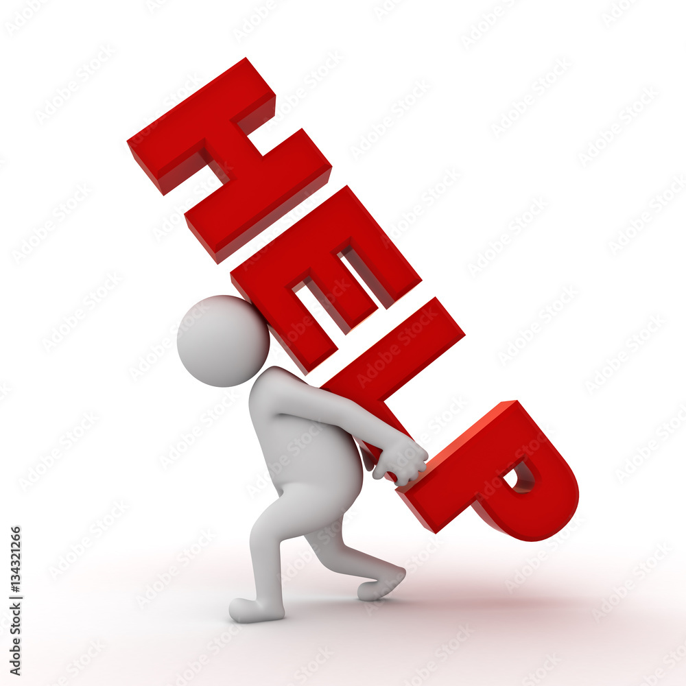 3d man carrying word help on his back isolated on white background 3D ...