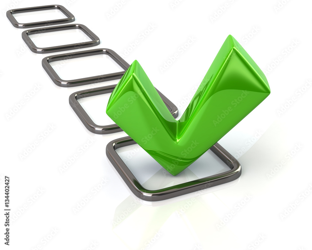 3d illustration of check list and green tick sign Stock Illustration ...