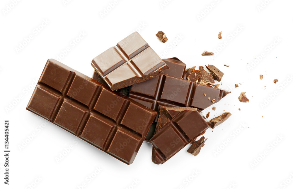 Broken chocolate bar on white background Stock Photo | Adobe Stock