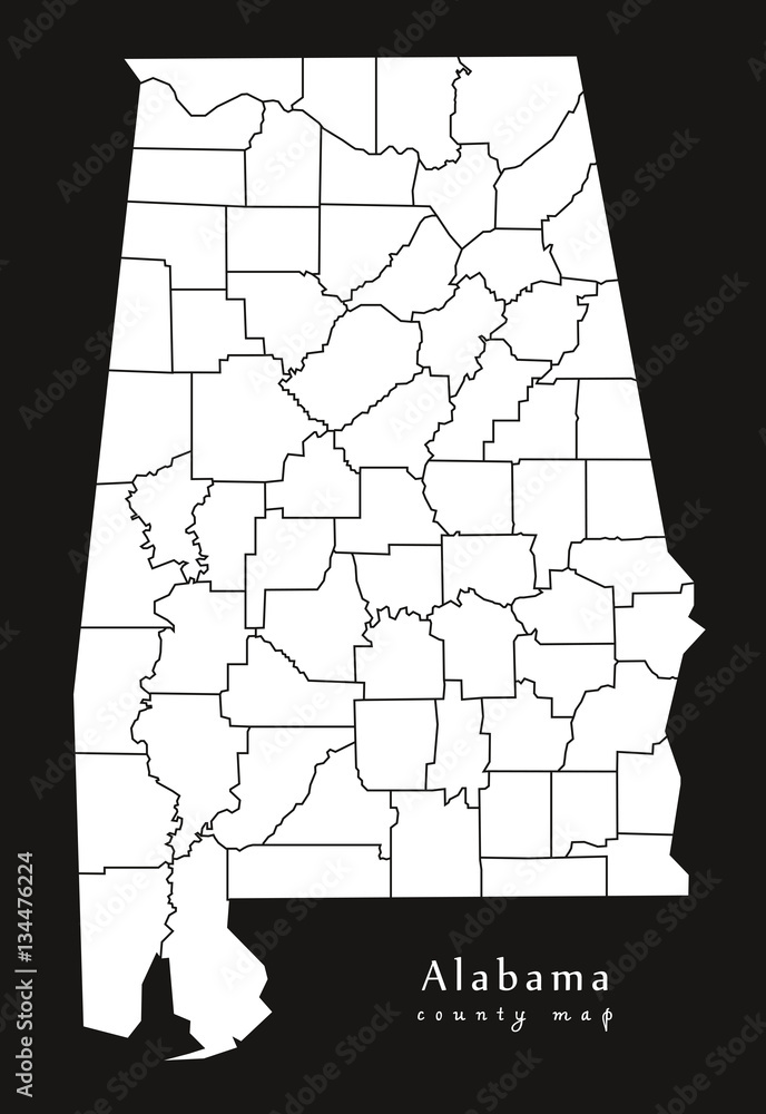 Modern Map - Alabama county map USA black and white silhouette Stock ...
