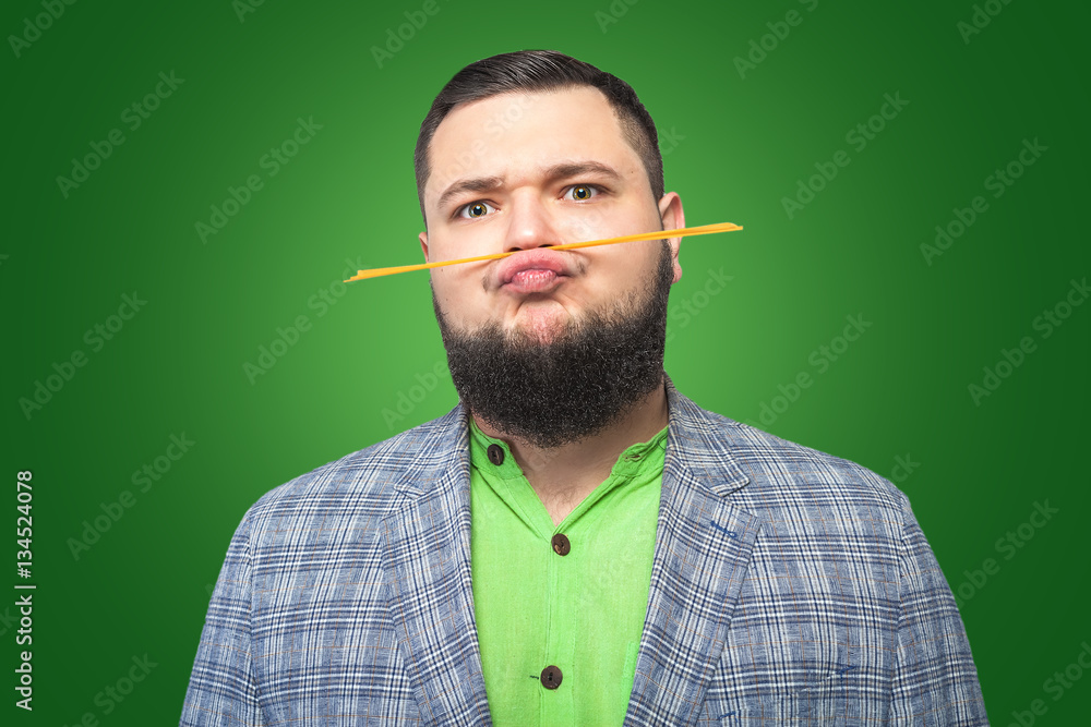 fat bearded man made pasta mustache Stock Photo | Adobe Stock