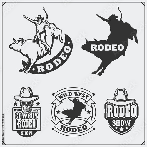 Set of vintage rodeo labels, badges, emblems and designed elements ...
